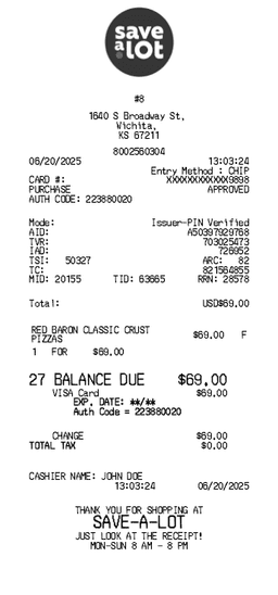 Store receipt generator - Create store receipt from multiple templates